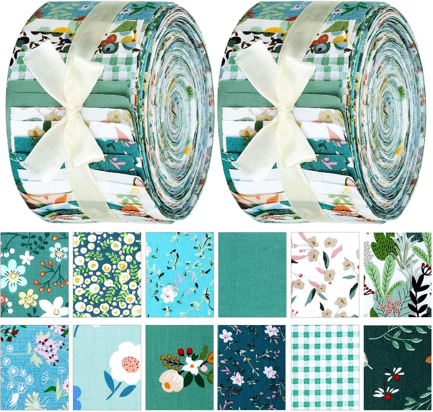 100 Pcs Green Floral Quilting Fabric Roll 2. 56 Inch Fabric Squares ...