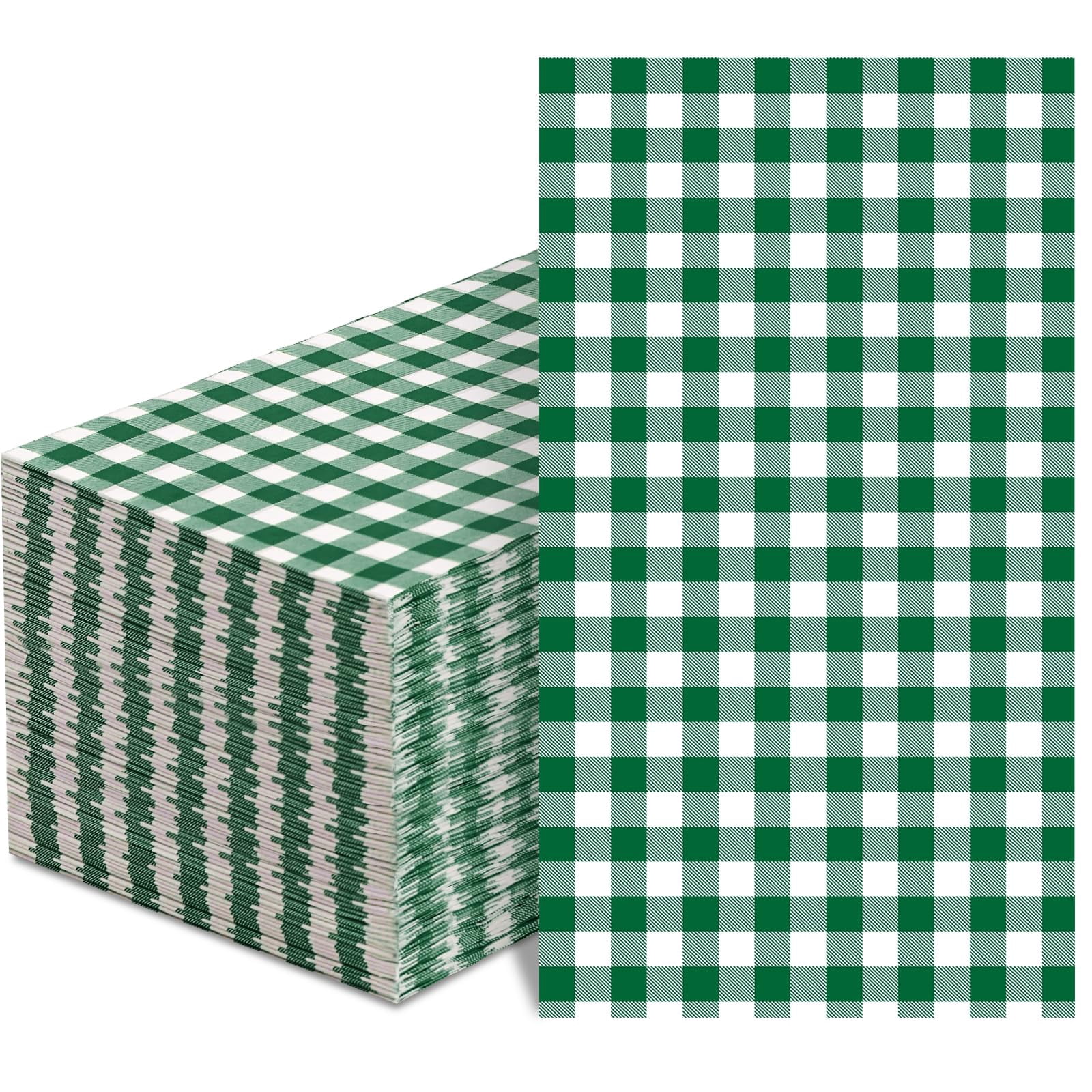 100 Pcs Green Gingham TSF6 Napkins Disposable - Green and White ...