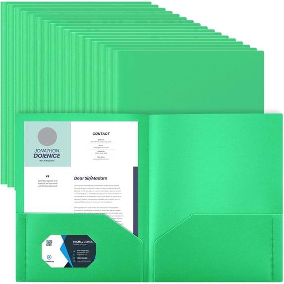 100 Pcs Green Plastic Two-Pocket Letter-Size Folder with Business Card ...