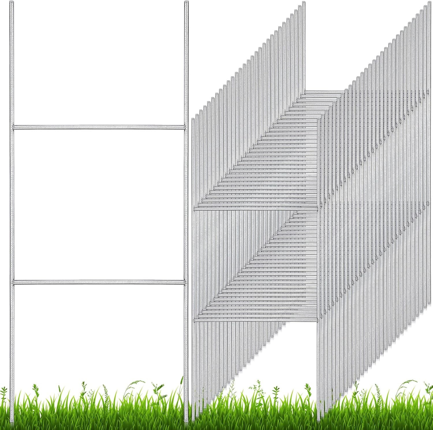 100 Pcs H Stake for Yard Sign 24'' x 10'' Metal Heavy Duty H Frame Lawn ...