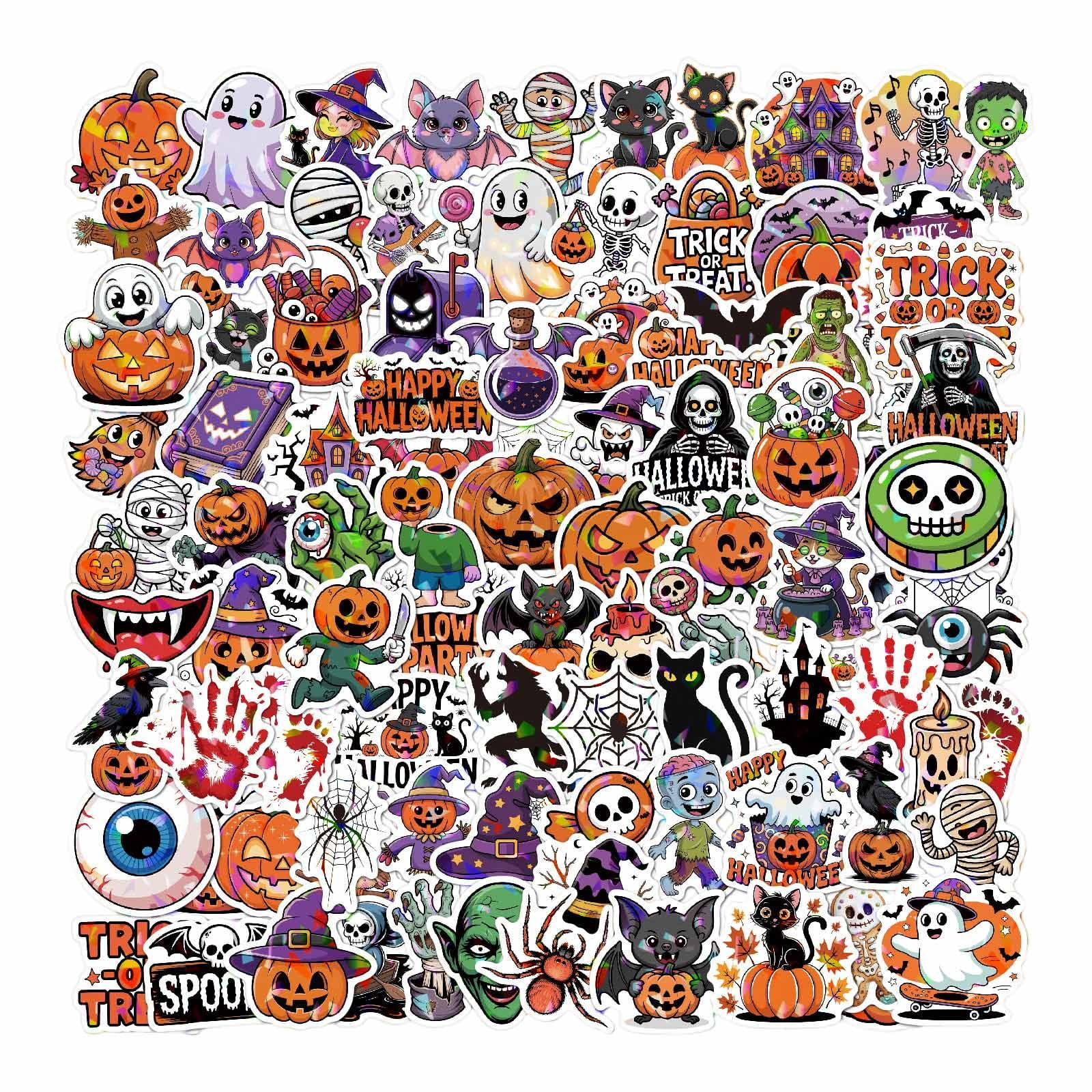100 Pcs Halloween Vinyl Stickers - Bulk Holographic Waterproof ...