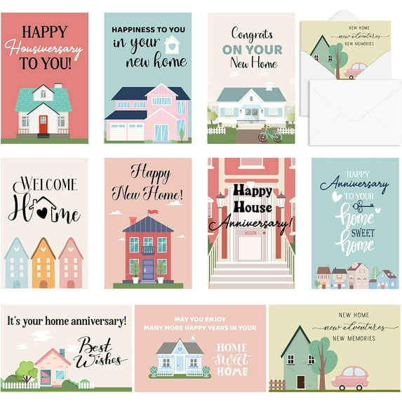 100 Pcs Happy Home Anniversary Cards with Envelopes, Blank New Home ...