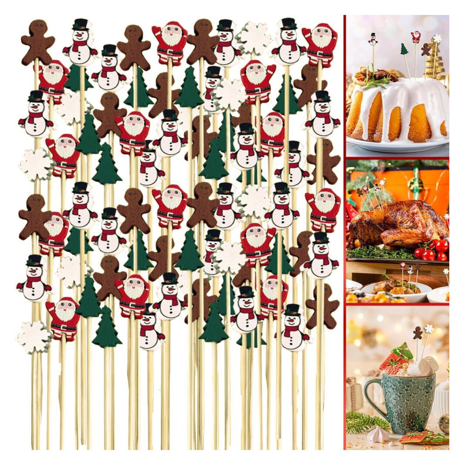 100 Pcs Holiday Cocktail Picks Xmas Themed Decoration Toothpicks Fruit ...
