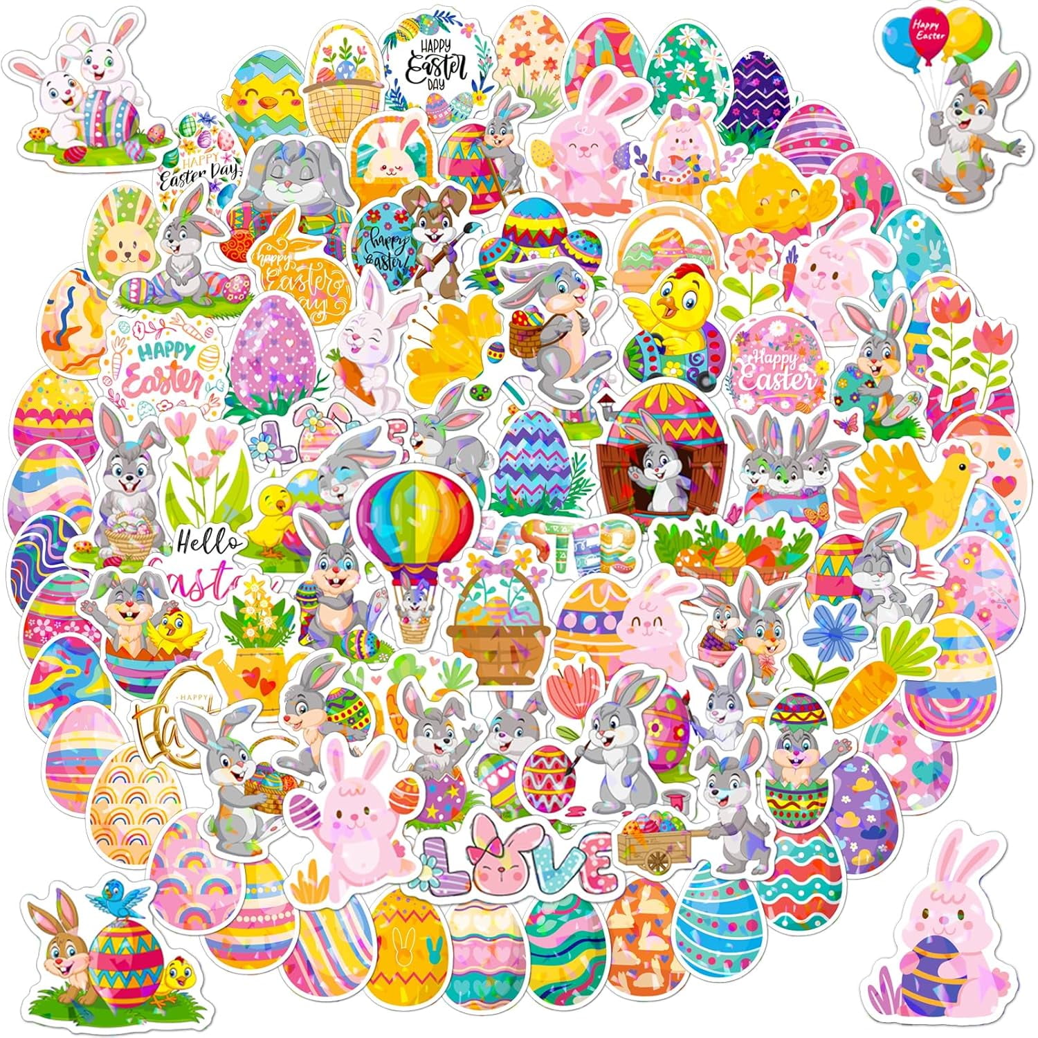 100 Pcs Holographic Easter Stickers for Kids,Easter Egg Stuffers Cute ...