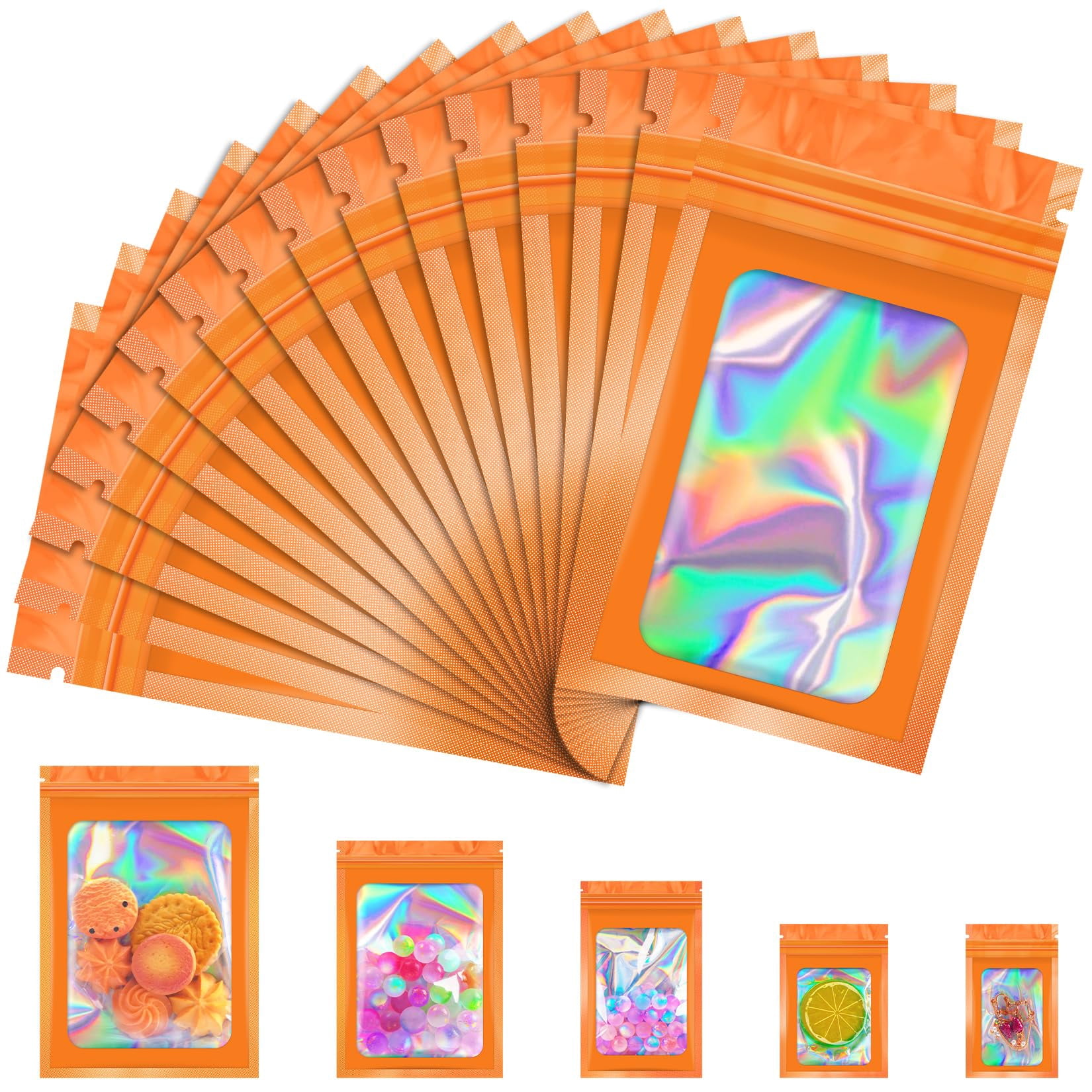 100 Pcs Holographic Mylar Bags, Smell Proof & Resealable Bag for Small ...