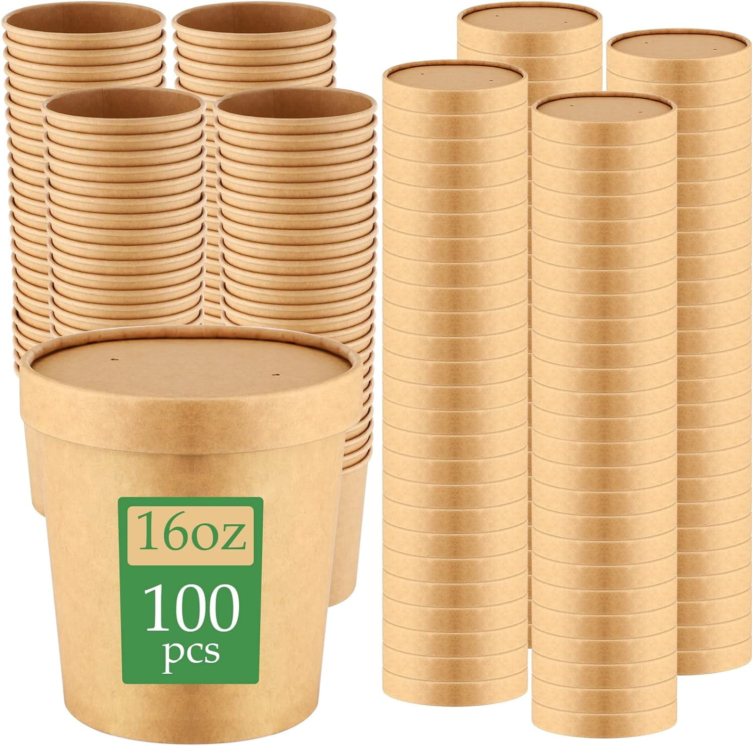 100 Pcs Ice Cream Paper Soup Containers with Lids 16oz, Disposable ...