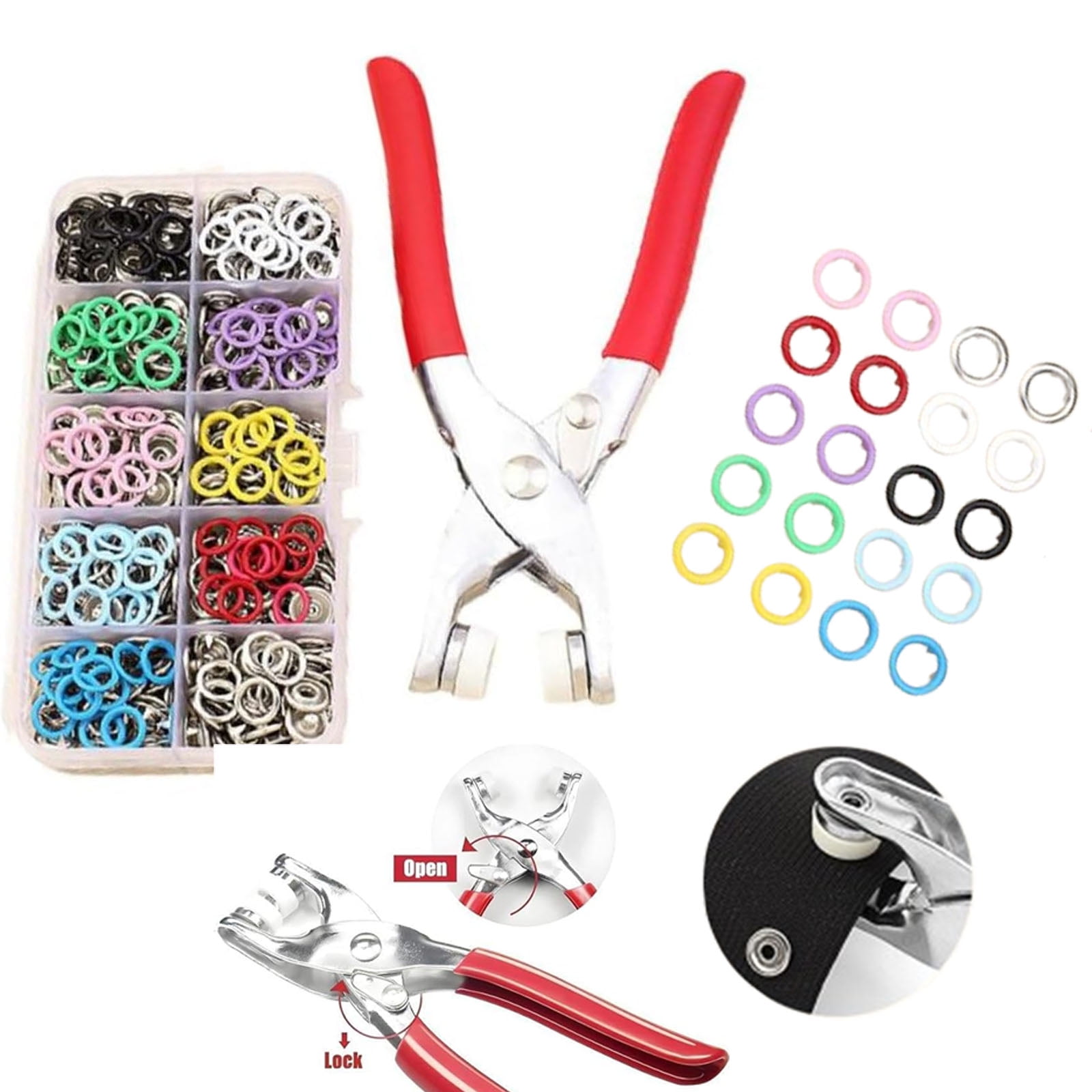 100 Pcs Invisible Colored Metal Buckle & Manual Pressure Pliers Kit ...