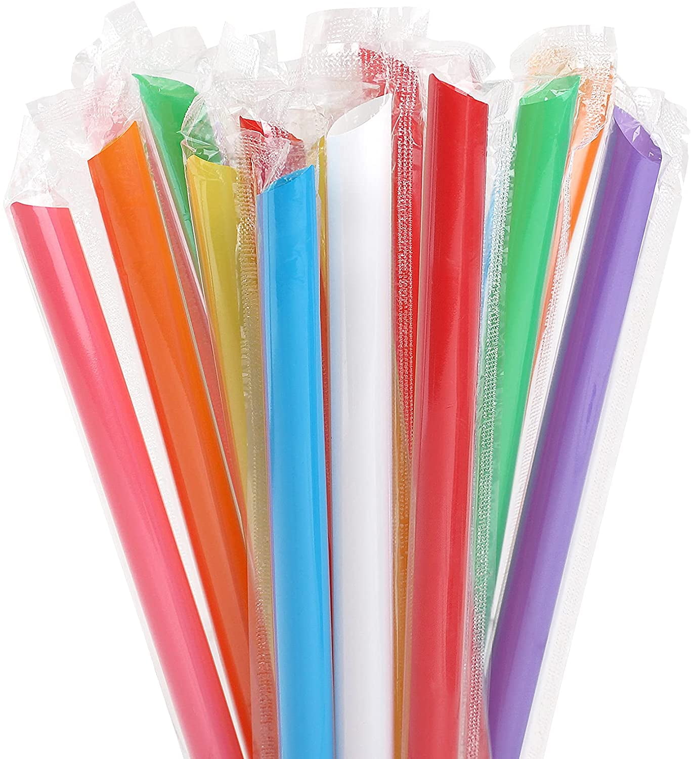 100 Pcs Jumbo Smoothie Straws Boba Straws,Individually Wrapped Multi ...