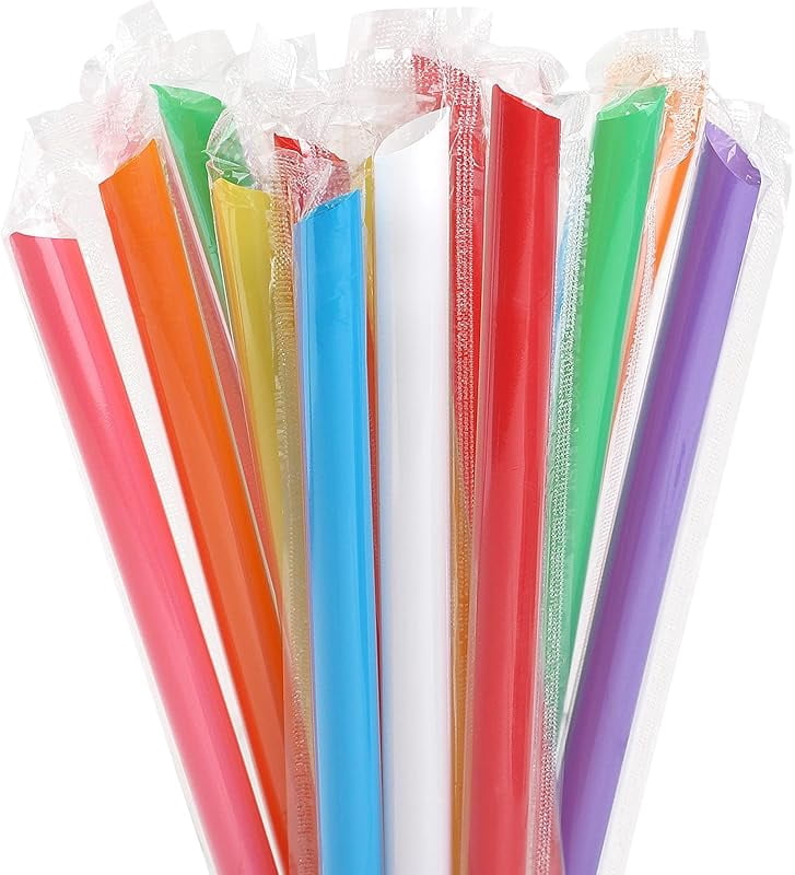 100 Pcs Jumbo Smoothie Straws Boba Straws,Individually Wrapped Multi ...