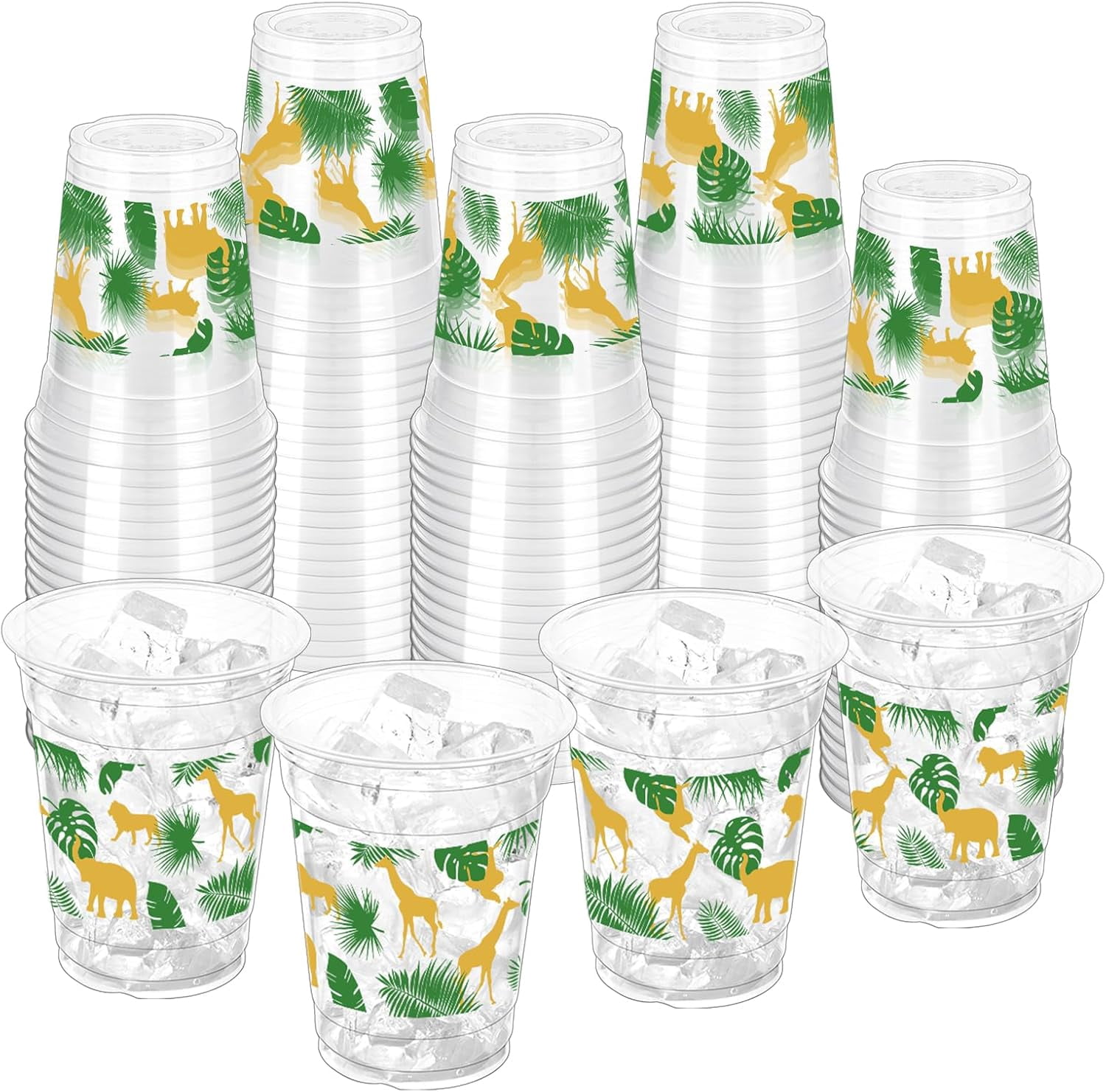 100 Pcs Jungle Safari Animals Cups - 12oz Wild Animals Theme Party ...
