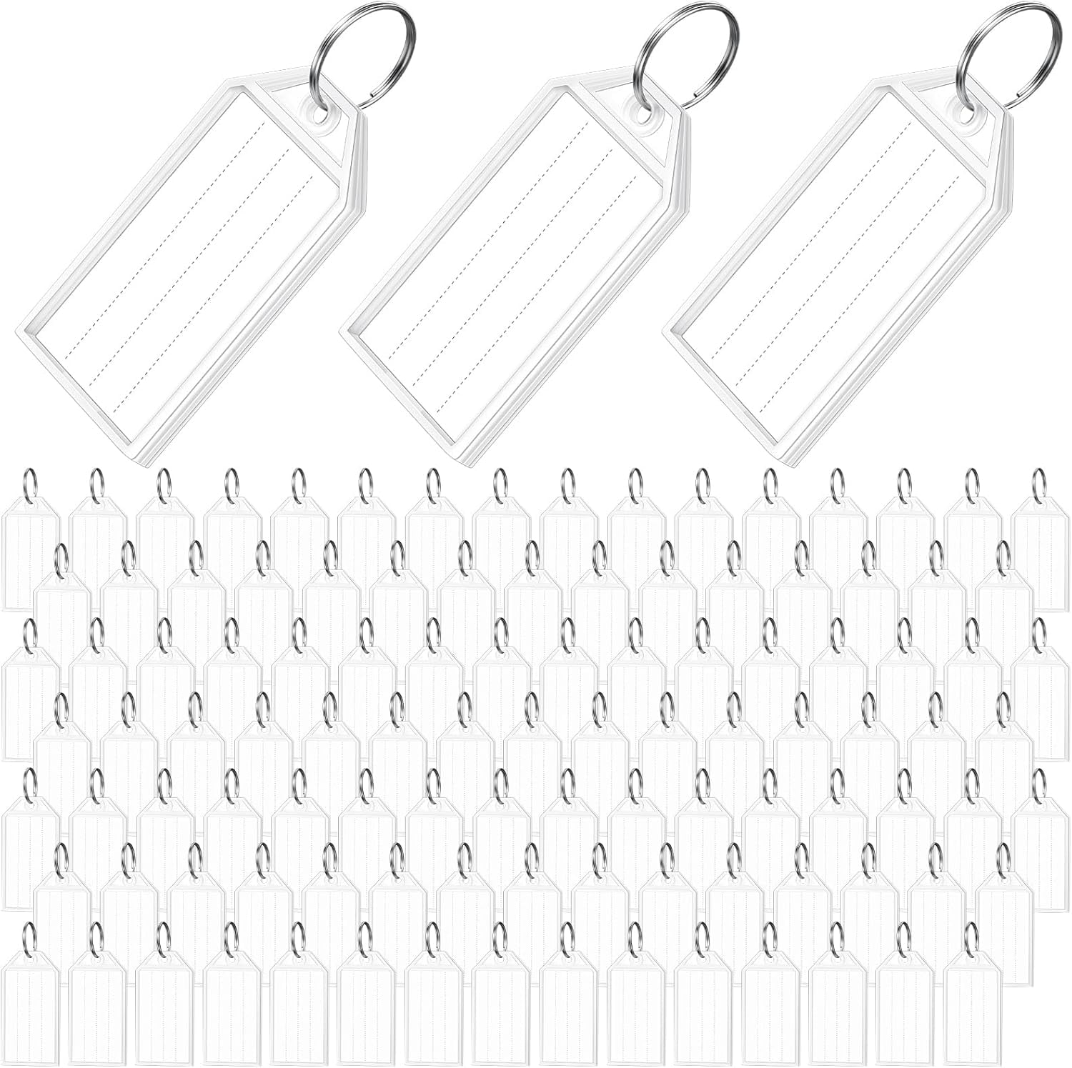 100 Pcs Key Rings Labels, Key Ring Tags - Key Tags Plastic White ...