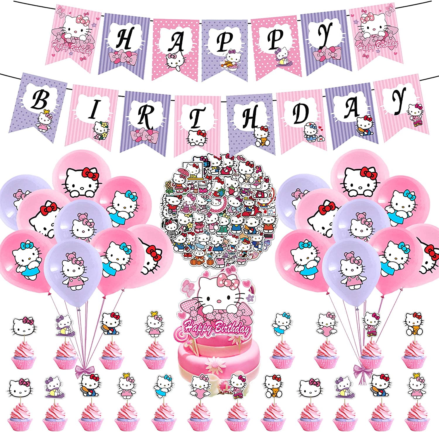 100 Pcs Kitty Party Decorations, Cute Kitten Theme Birthday Supplies for Kids Child Kitty Hello ...