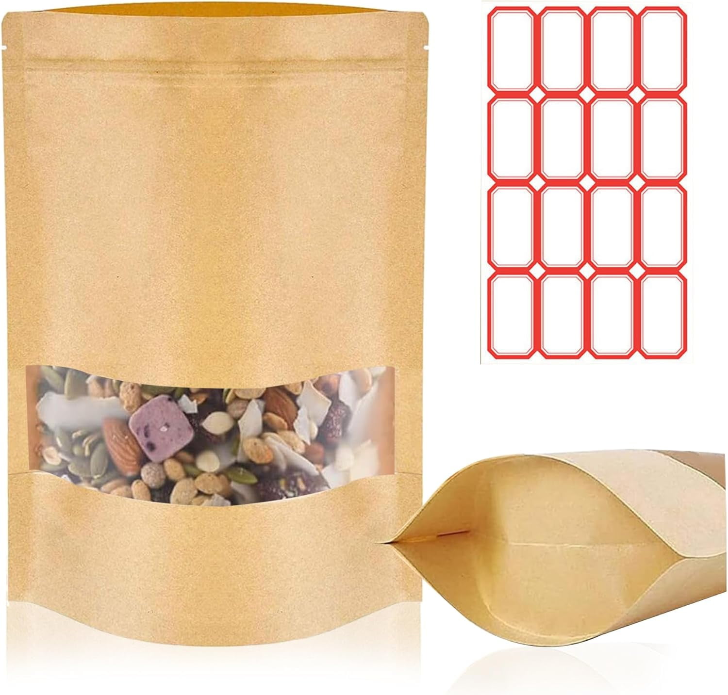 100 Pcs Kraft Paper Bag with Window, 9 x 14 cm, Kraft Sealable Pouches ...