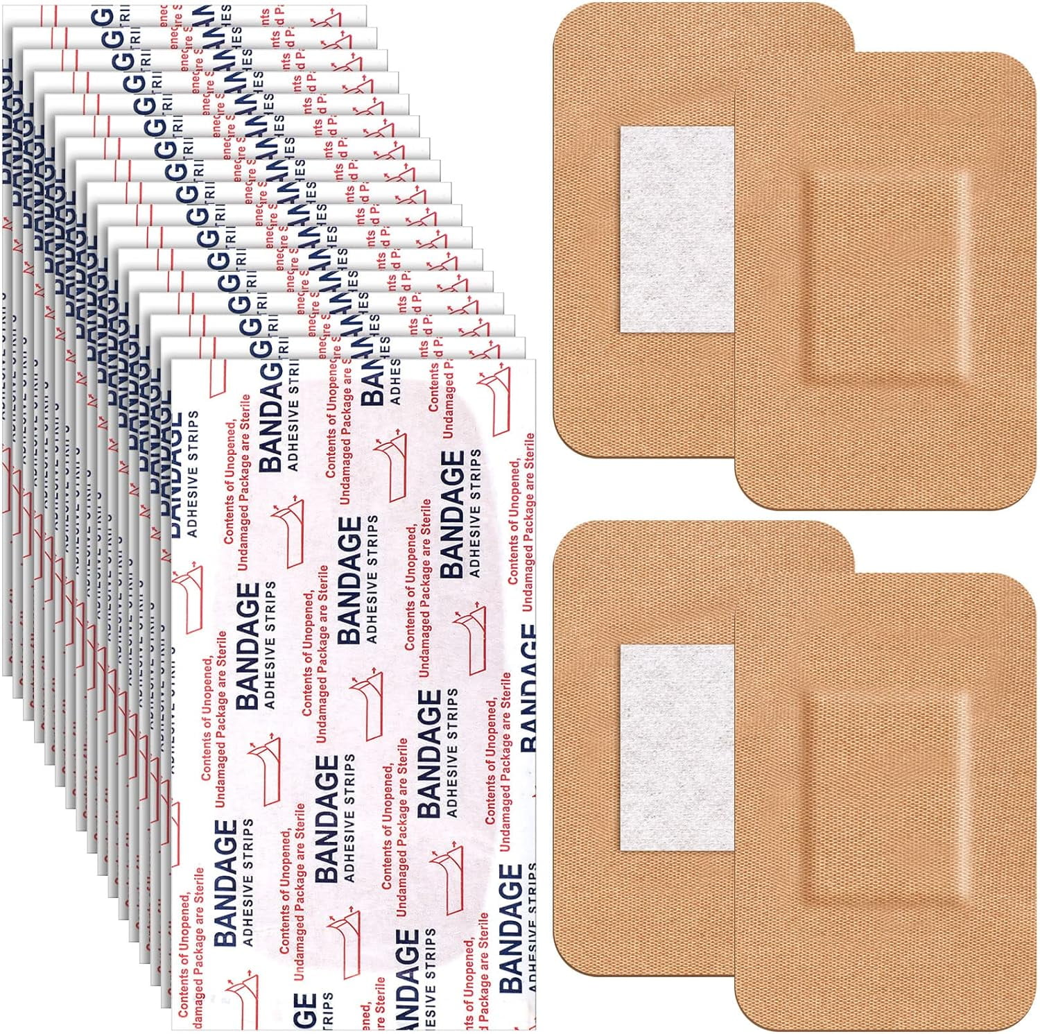 100 Pcs Large Adhesive Bandages 2 x 3 Inch Wound Care Supplies Fabric ...