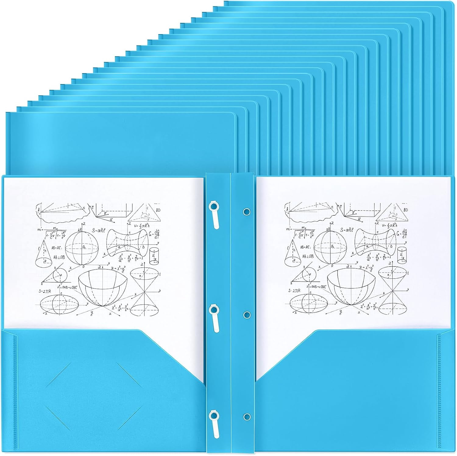 100 Pcs Light Blue Plastic 2-Pocket 3-Prong Folders for Letter Size ...
