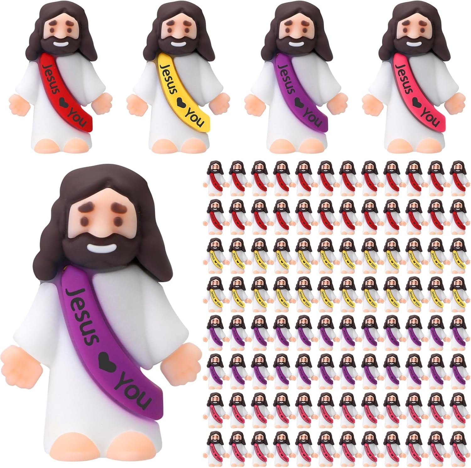 100 Pcs Little Jesus Figures Jesus Loves You Design Rubber Pocket Toys ...
