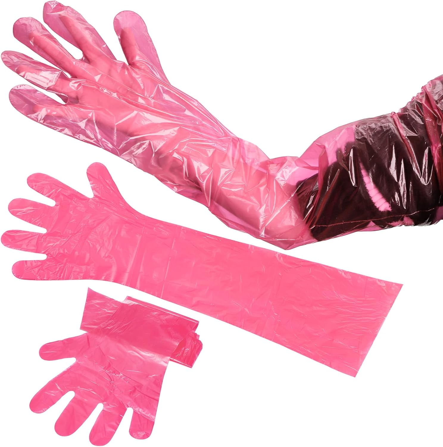 100 Pcs Long Gloves Disposable, 34.2 Inch Tearproof PE Shoulder Length ...