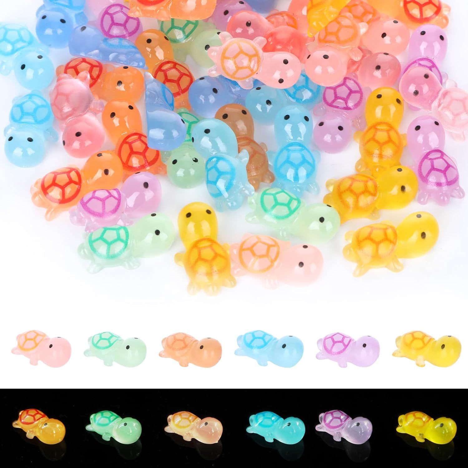 100 Pcs Luminous Mini Resin Turtles, Cute Tiny Turtles Figurines Glow ...