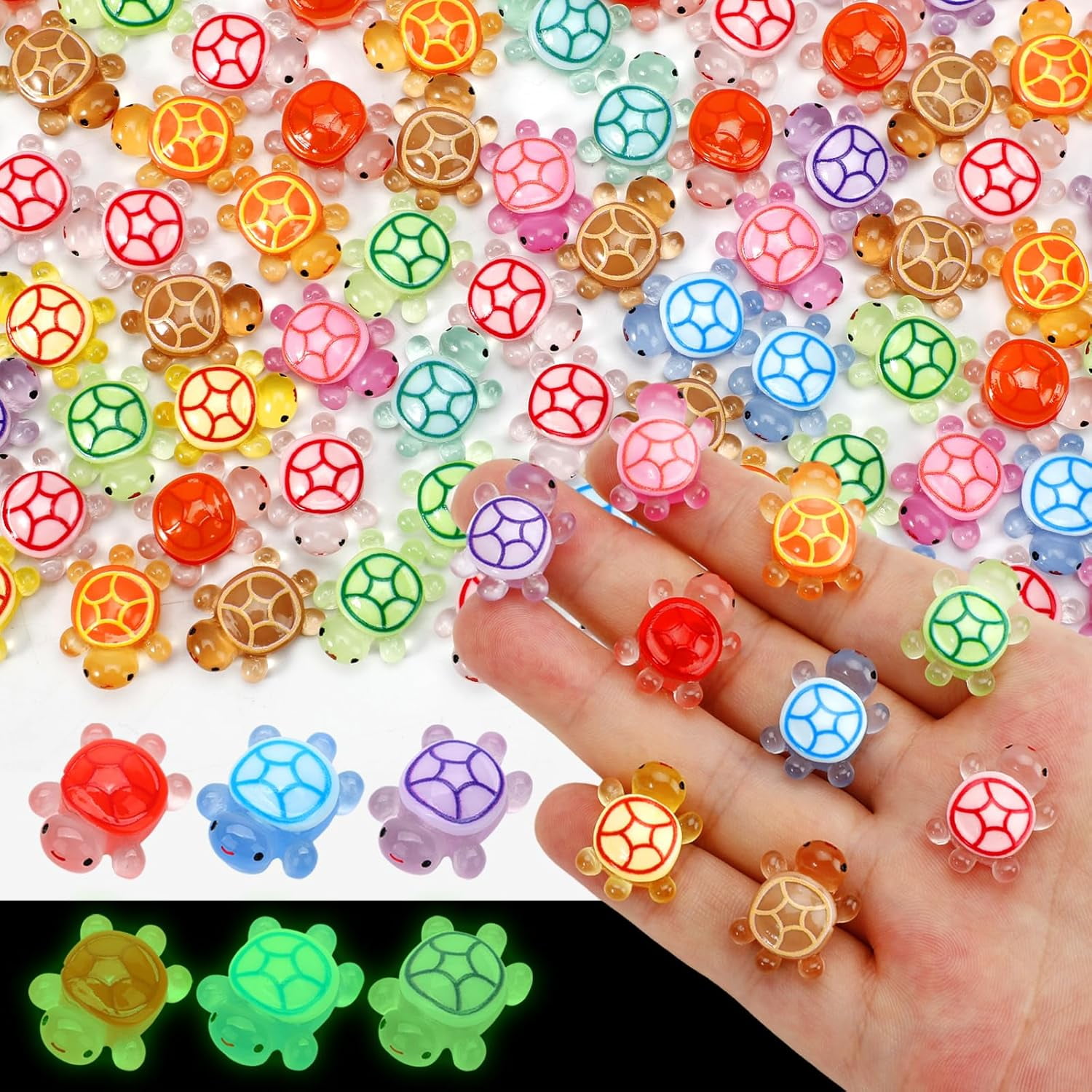 100 Pcs Luminous Mini Resin Turtles, Tiny Sea Turtle Animals to Hide ...