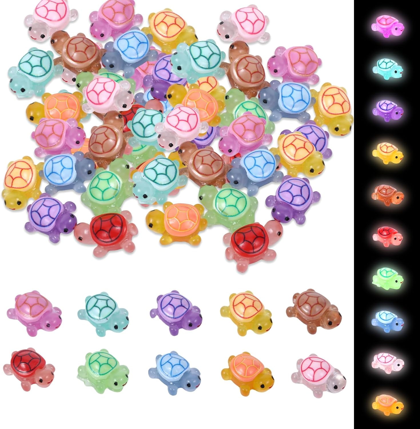 100 Pcs Luminous Mini Turtles Figurines, Cute Resin Tiny Turtles Sea ...