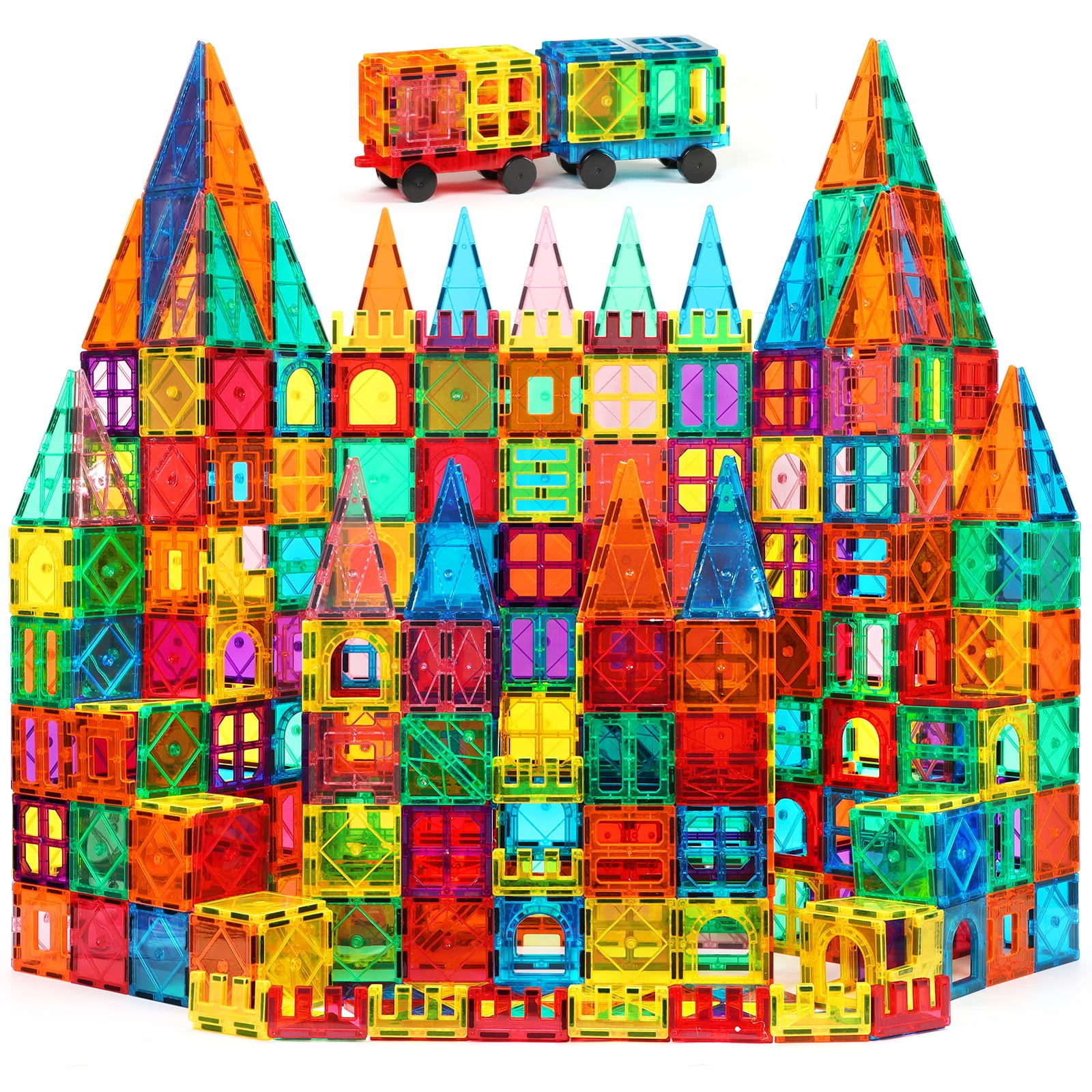 100 Pcs Magnetic Tiles Building Blocks with 2 Cars, STEM Toys 3D ...