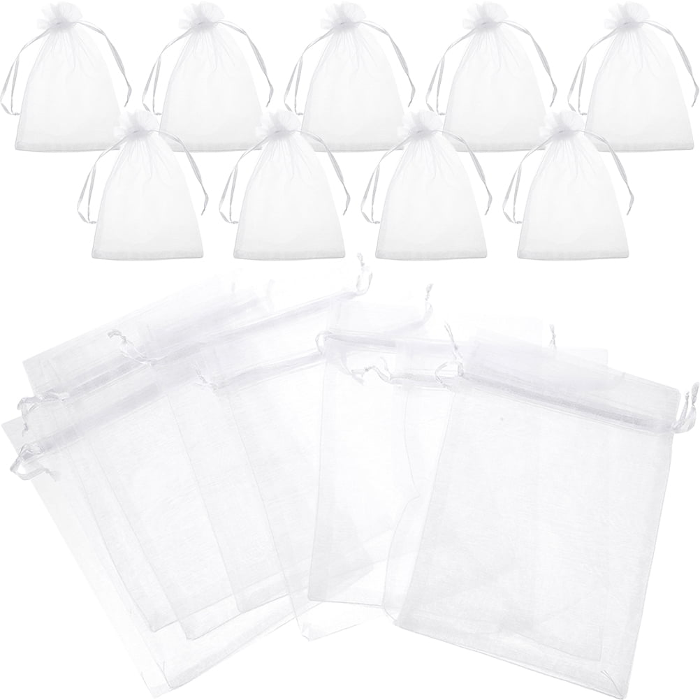 100 Pcs Mesh Drawstring Bag Candy Transparent Gift Bags Gifts The Sheer ...