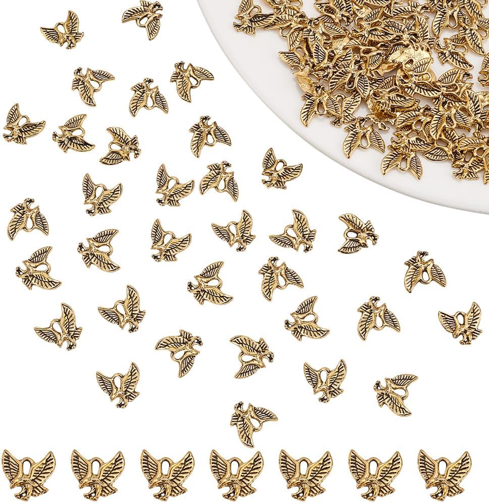 100 Pcs Metal Eagle Charms Antique Golden Alloy Hawk Pendants Tibetan ...