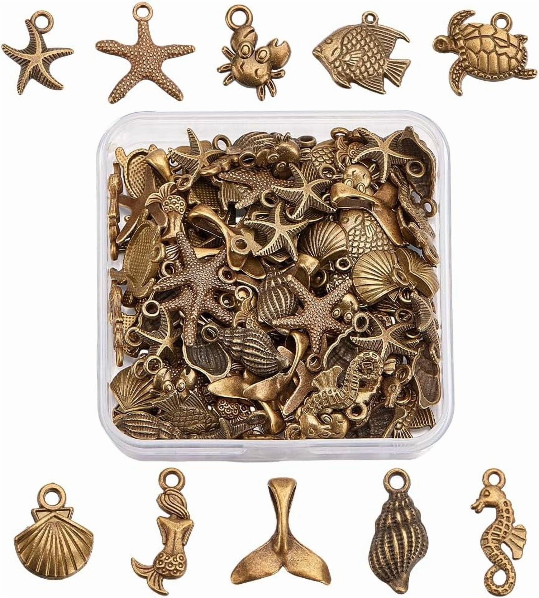 100 Pcs Metal Ocean Animals Charms 10 Styles Antique Bronze Marine Life ...
