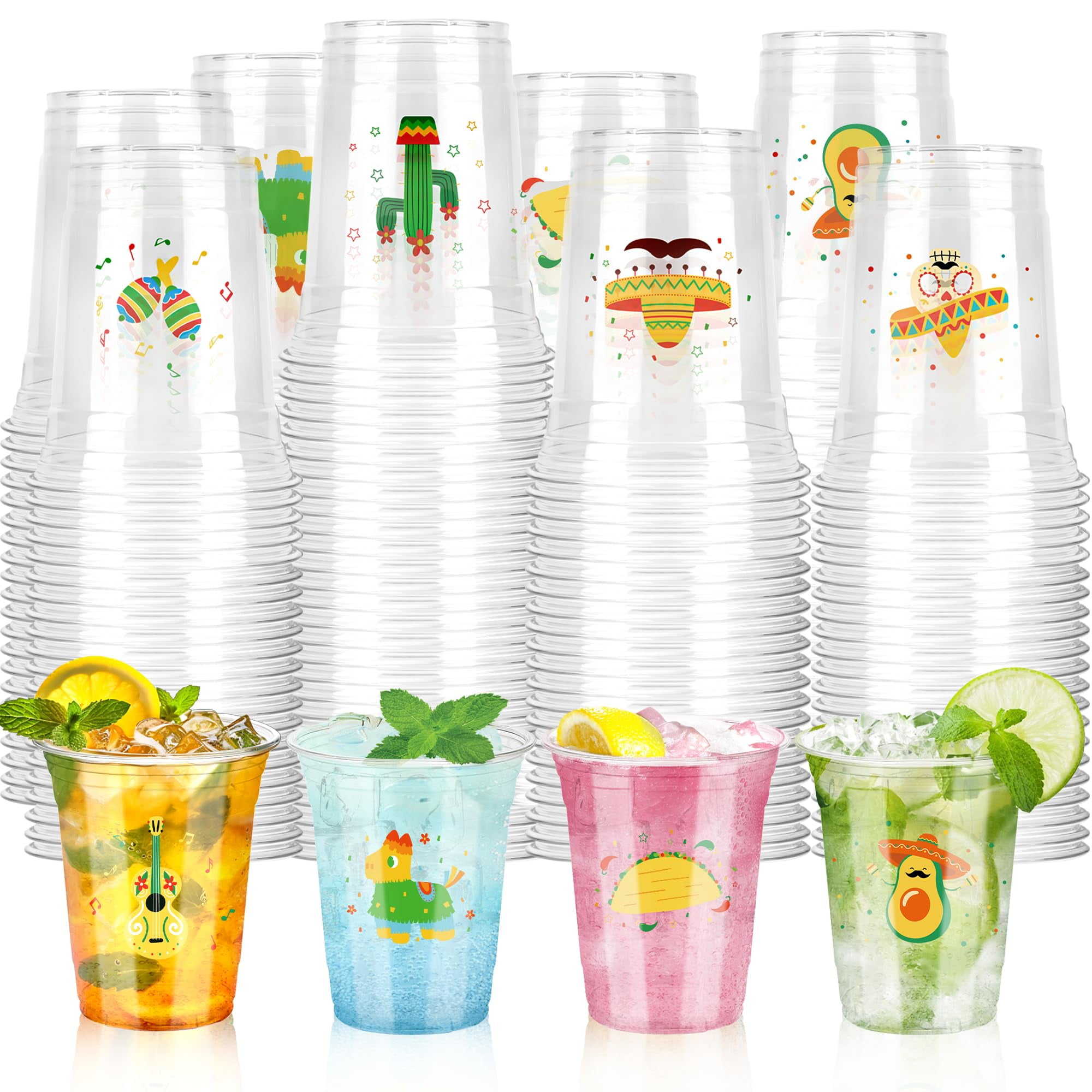 100 Pcs Mexican CORNET Fiesta Cups, 12 oz Fiesta Plastic Cups Clear ...