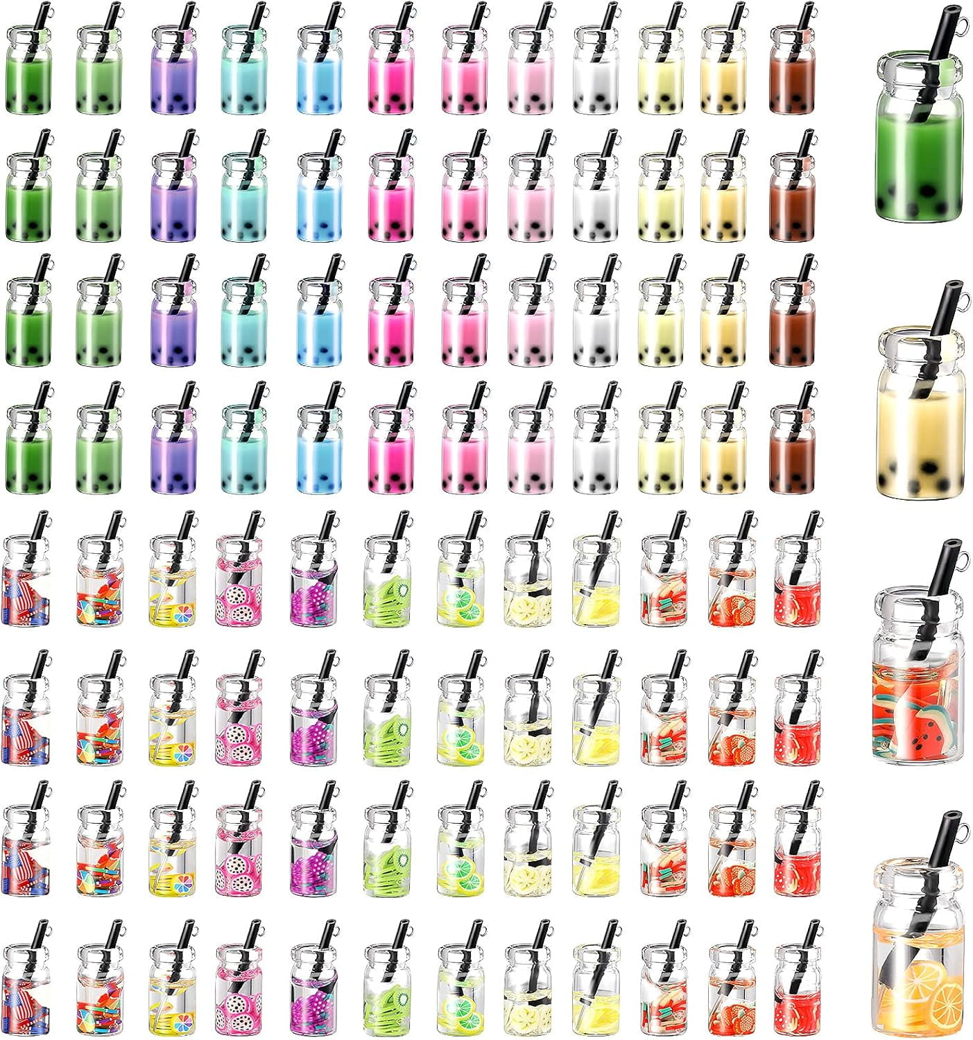 100 Pcs Milk Tea Charm Boba Charms Mini Colorful Bottle Charms Fruit ...