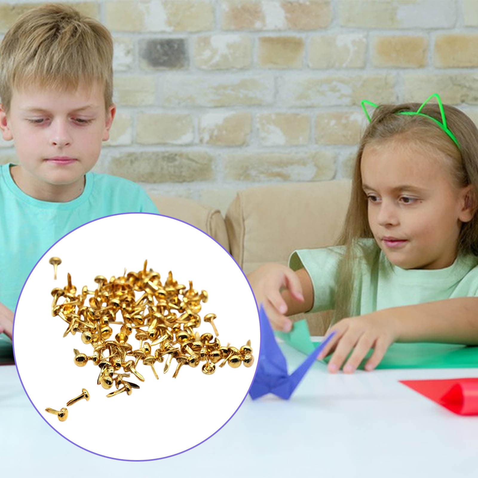 100 Pcs Mini Brads Fasteners Metal Plated Round Paper Fasteners Brass ...