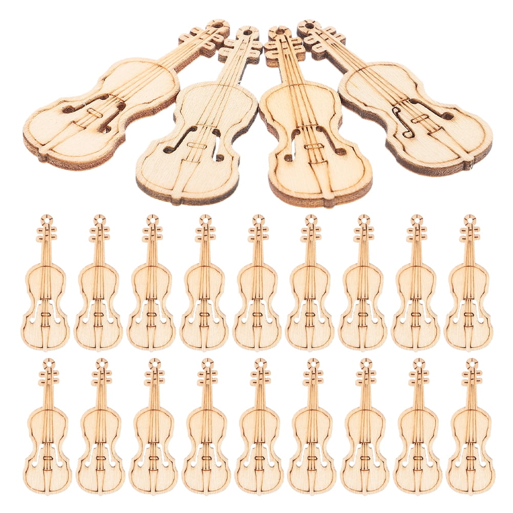 100 Pcs Mini Violin Wooden Violin Decoration 5.30X1.90X0.20CM Beige ...