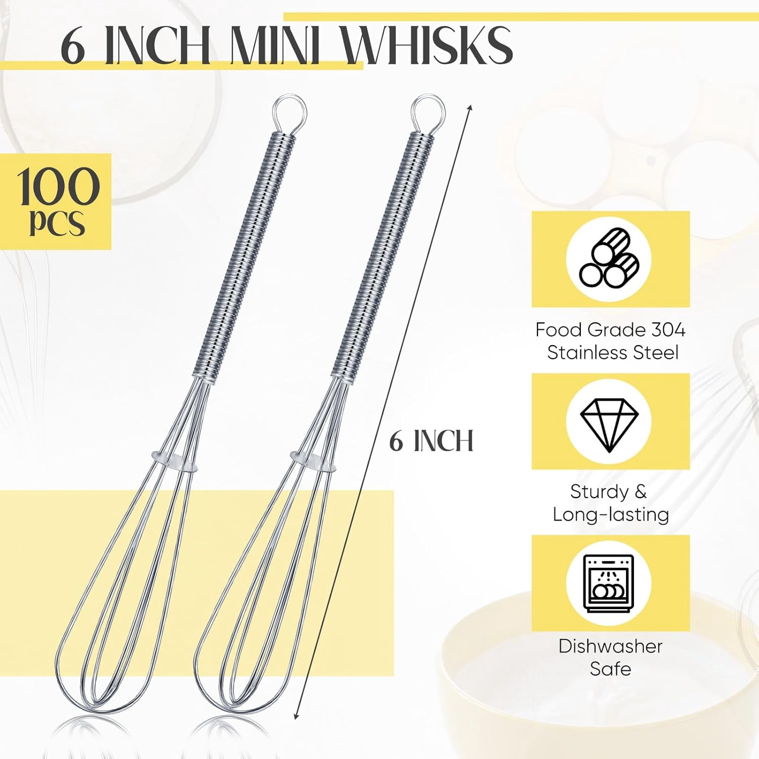 100 Pcs Mini Whisk Bulk Small Whisks for Cooking 304 Stainless Steel ...