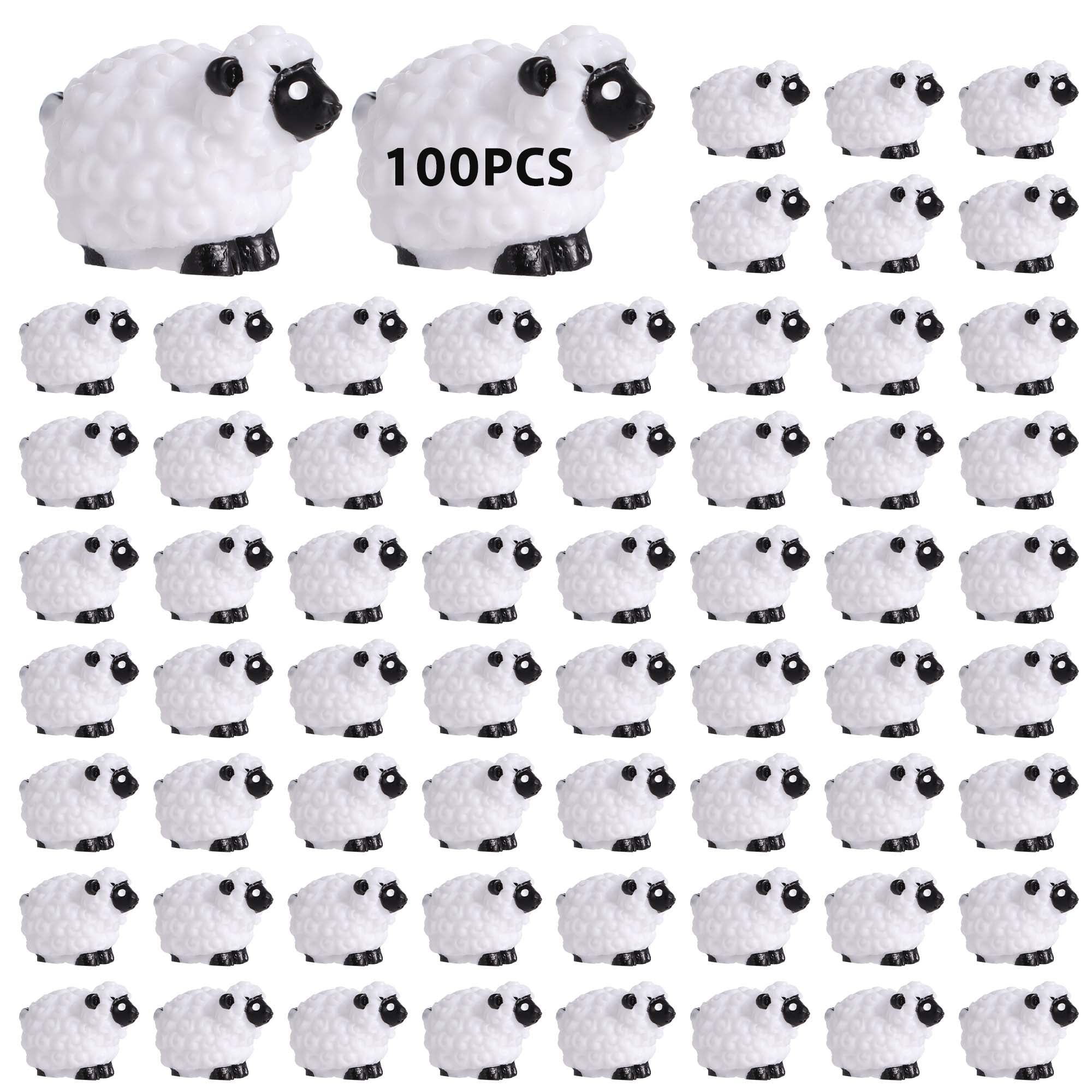 100 Pcs Miniature Sheep Figurines, Mini Cute Resin White Sheep ...