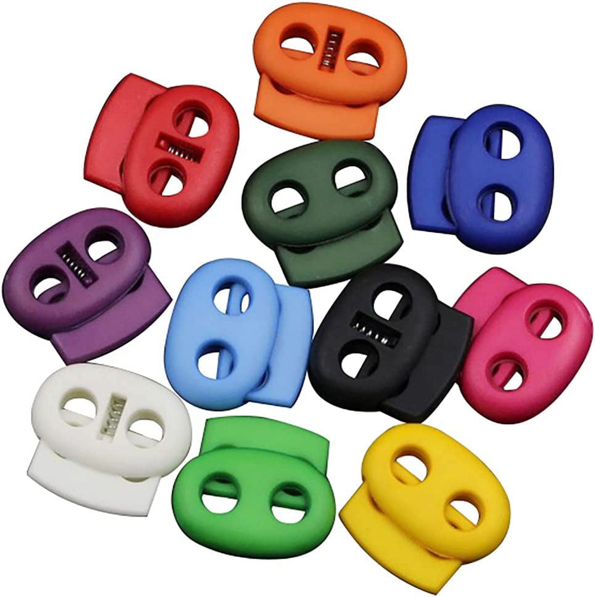 100 Pcs Mixed Color Plastic Cord Lock, Double Hole End Spring Toggle ...