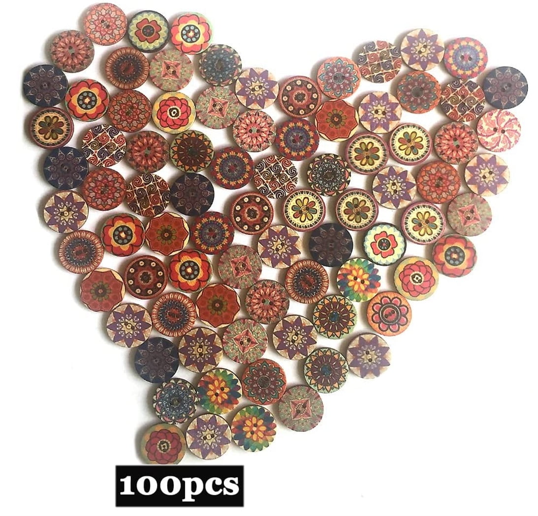 100 Pcs Mixed Color Wood Buttons, Happon 1 Inch Natural Round Shapes ...