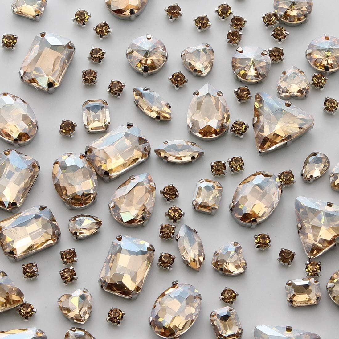 100 Pcs Mixed Shapes Glass Sew on Crystals 10 Size Flatback Crystal ...