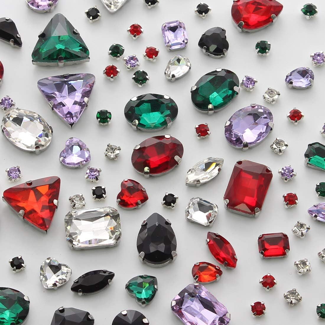 100 Pcs Mixed Shapes Glass Sew on Crystals 10 Size Flatback Crystal ...