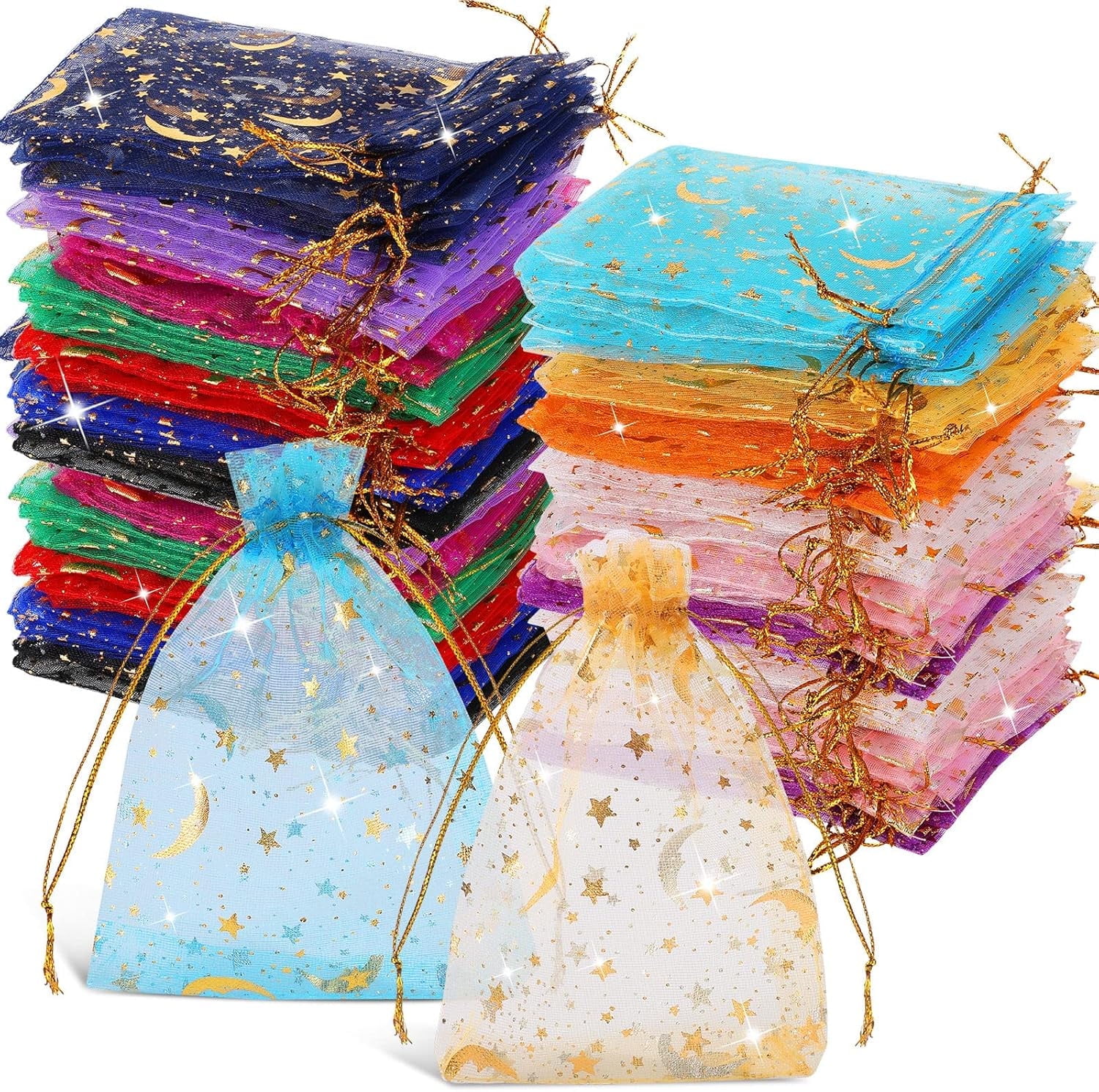 100 Pcs Moon Star Organza Bags, 4 x 6 Inch Sheer Jewelry Holder Small ...
