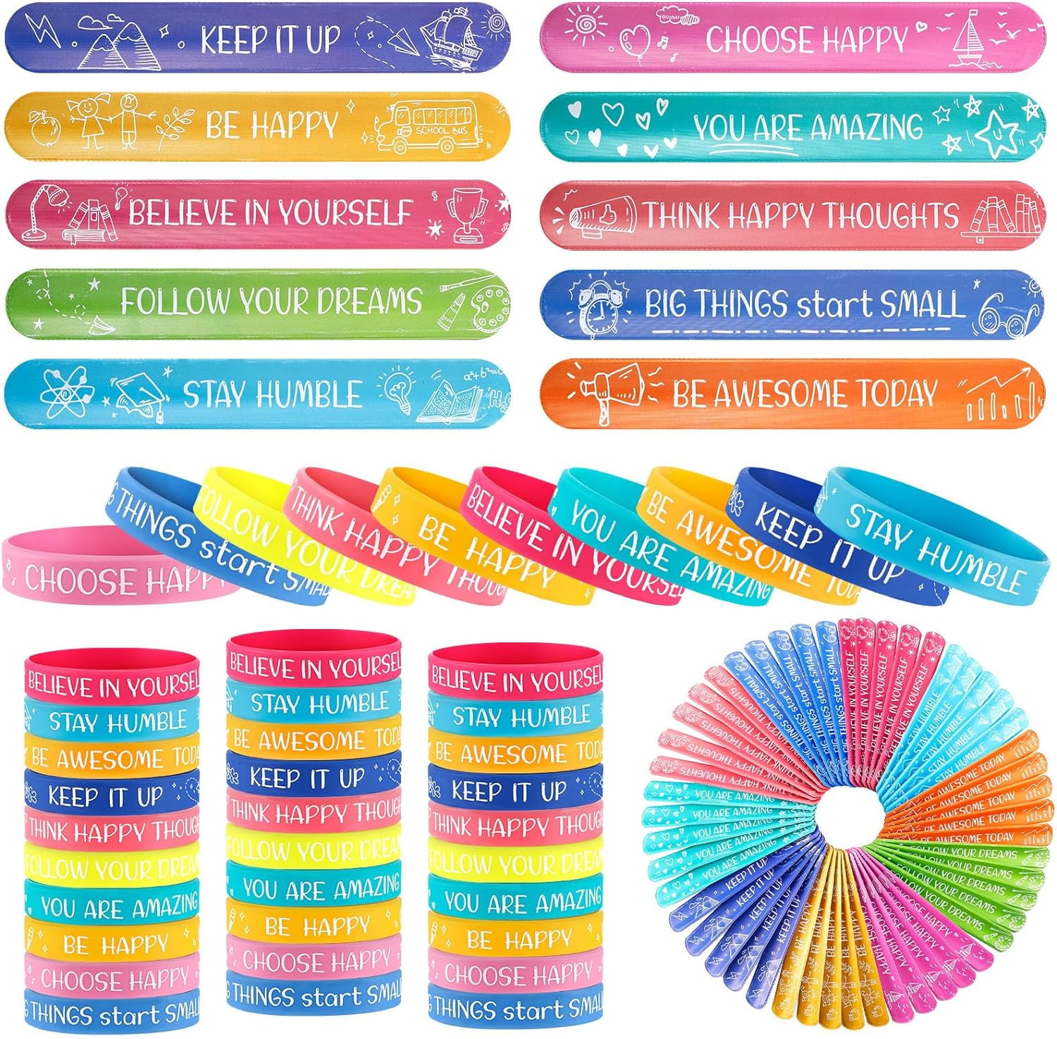 100 Pcs Motivational Bracelets 50 Pcs Silicone Wristbands 50 Pcs Snap ...