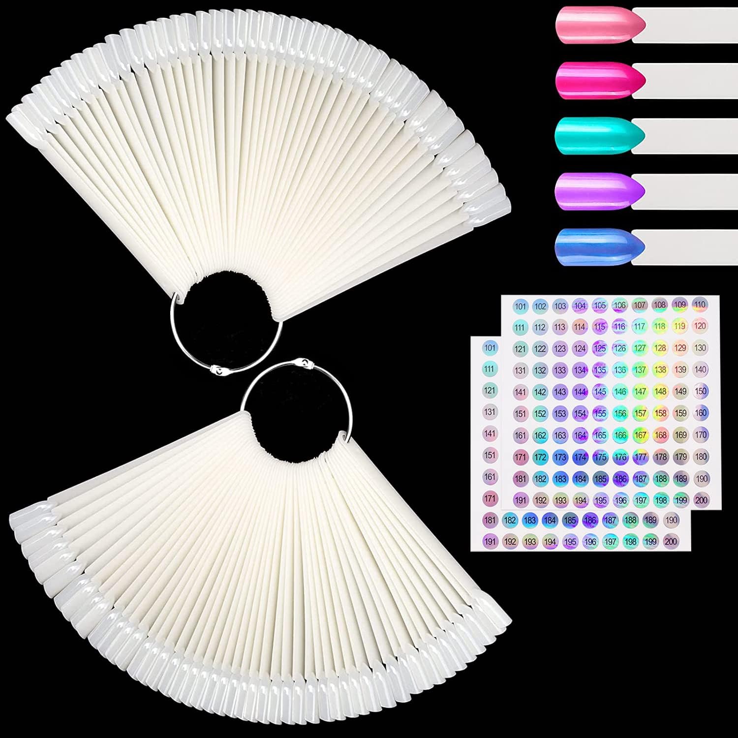 100 Pcs Nail Swatches Sticks with 2 Pcs 101-200 Number Stickers ...