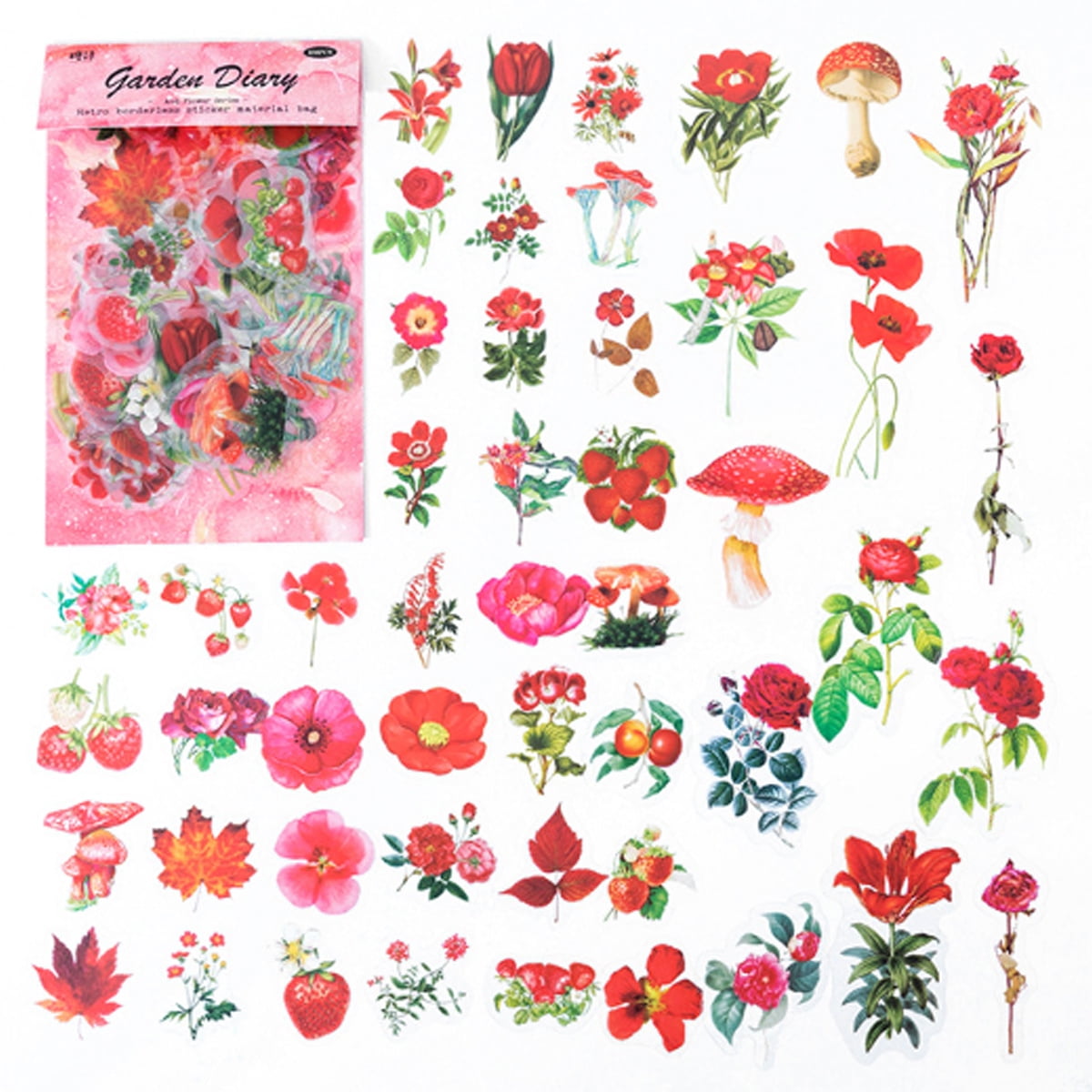 100 Pcs Natural Flower Stickers for Scrapbooking Retro Art Plant ...