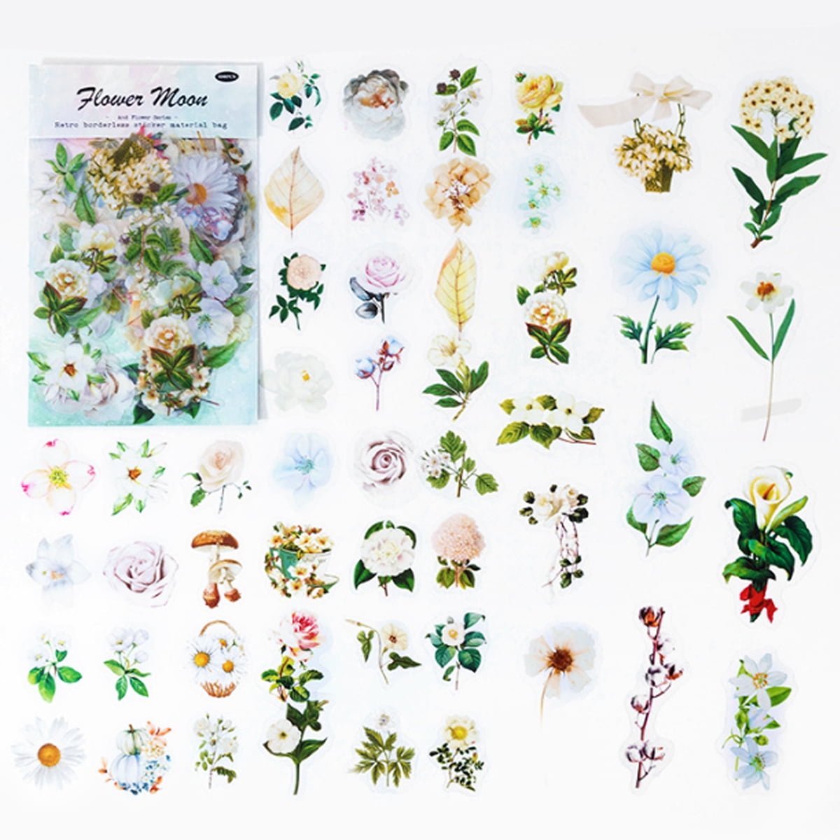 100 Pcs Natural Flower Stickers for Scrapbooking Retro Art Plant ...