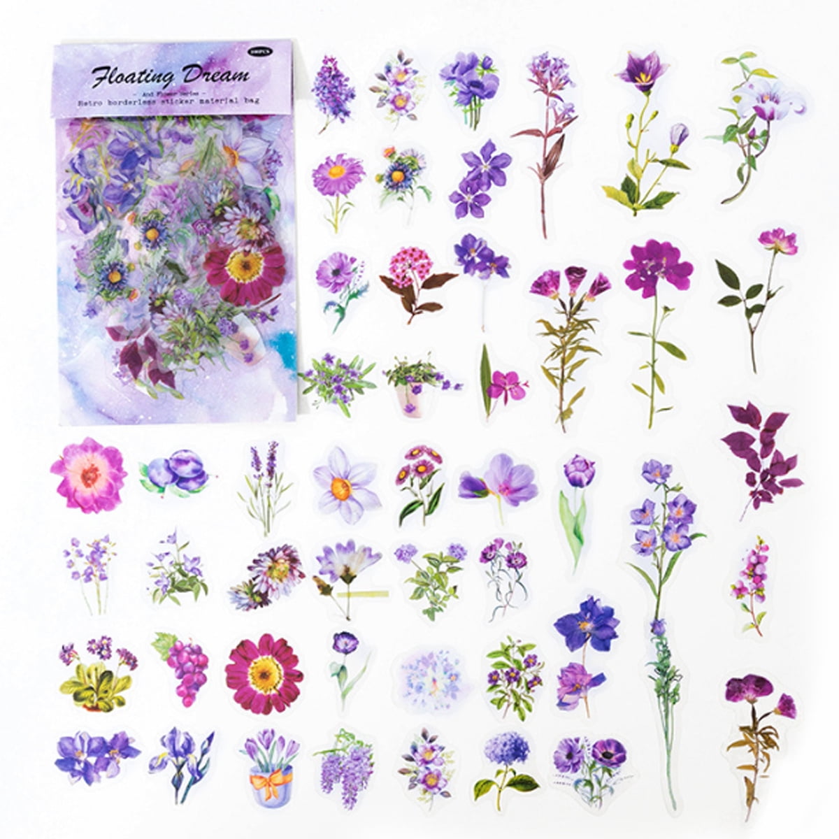 100 Pcs Natural Flower Stickers for Scrapbooking Retro Art Plant ...