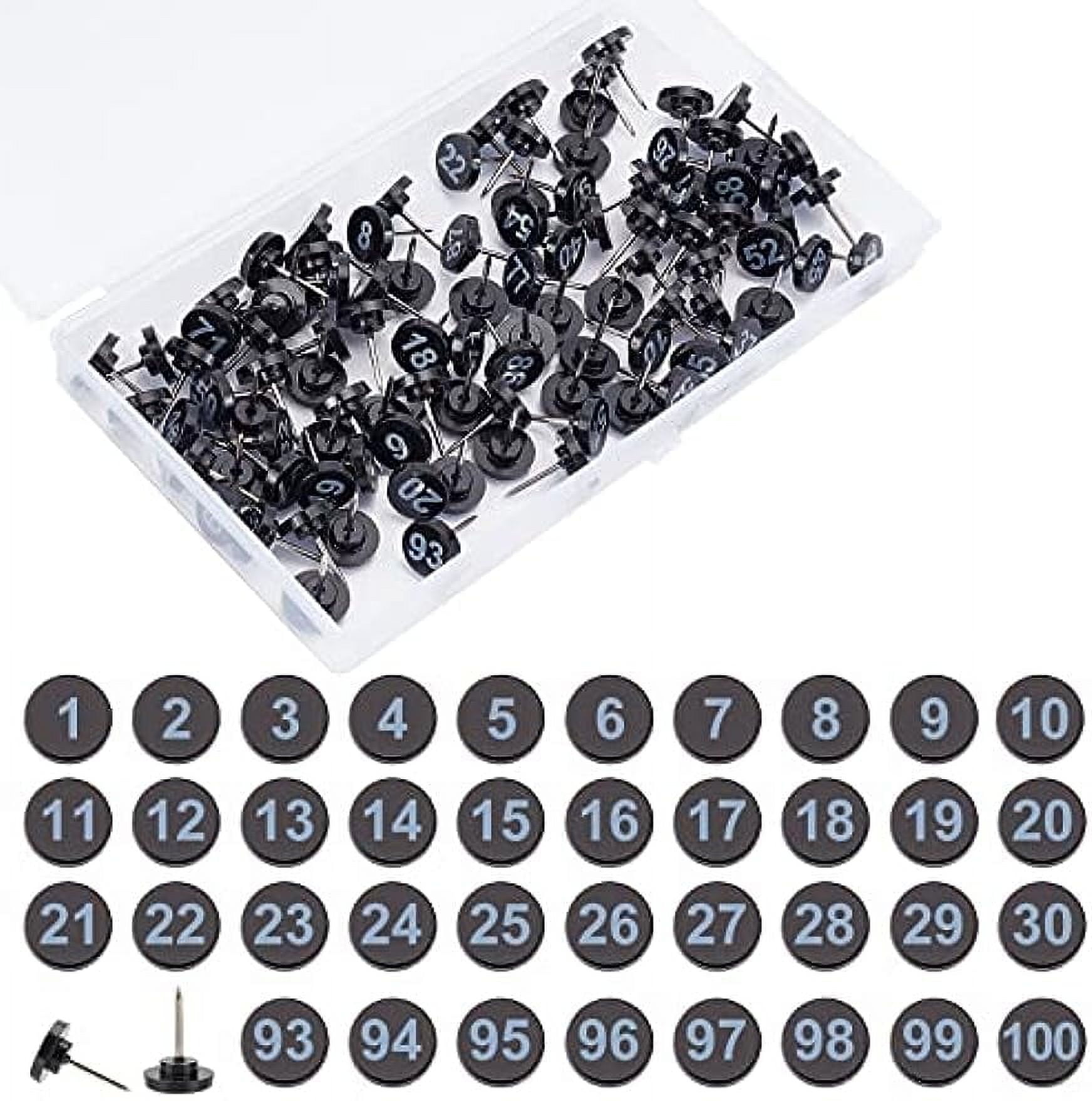 100 Pcs Numbered Push Pin Tacks Map Number Thumb Tacks Sequential Black Pins White Number 1-100 ...