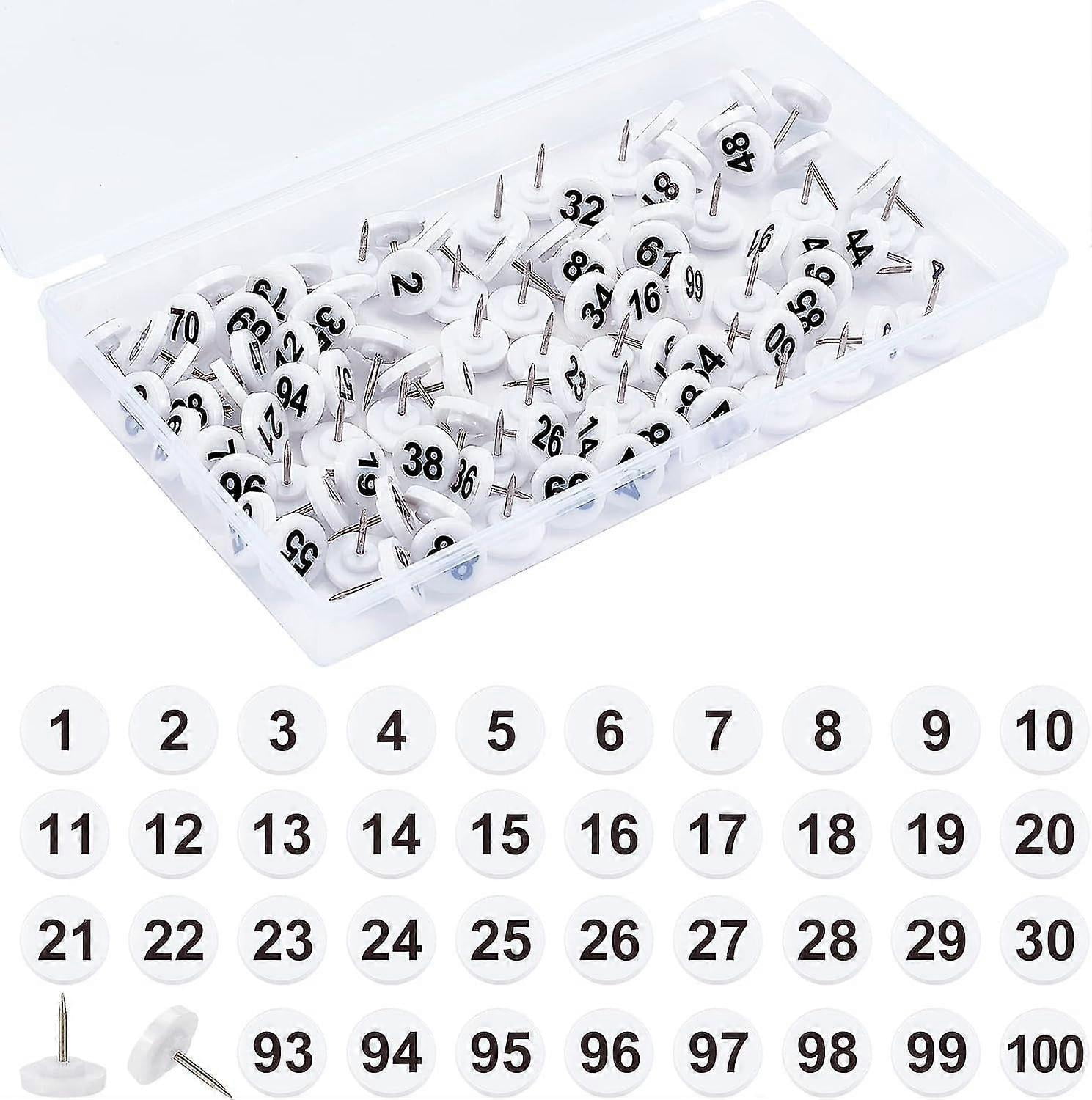 100 Pcs Numbered Push Pins, Map Number Push Pins White Base Black ...