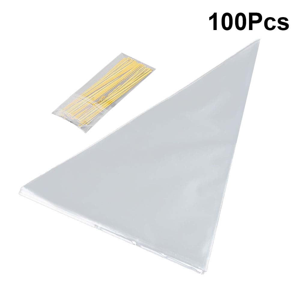 100 Pcs OPP Triangle Plastic Cellophane Bags with Cable Ties 16 x 30cm ...