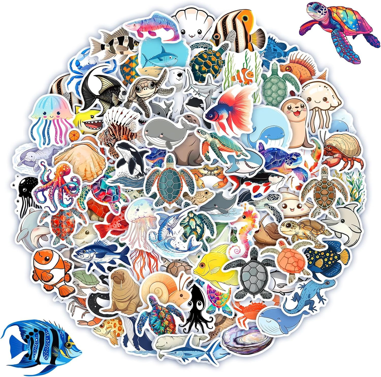 100 Pcs Ocean Stickers for Kids Teens Adults, Under The Sea Animal Fish ...