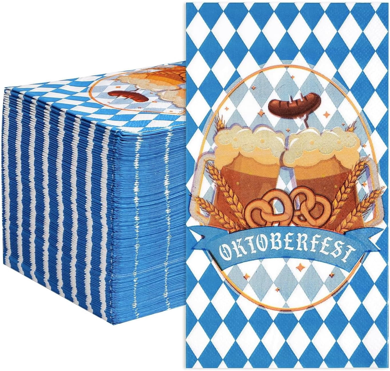 100 Pcs Oktoberfest Paper Napkins 3-Ply Disposable Bavarian Blue and ...