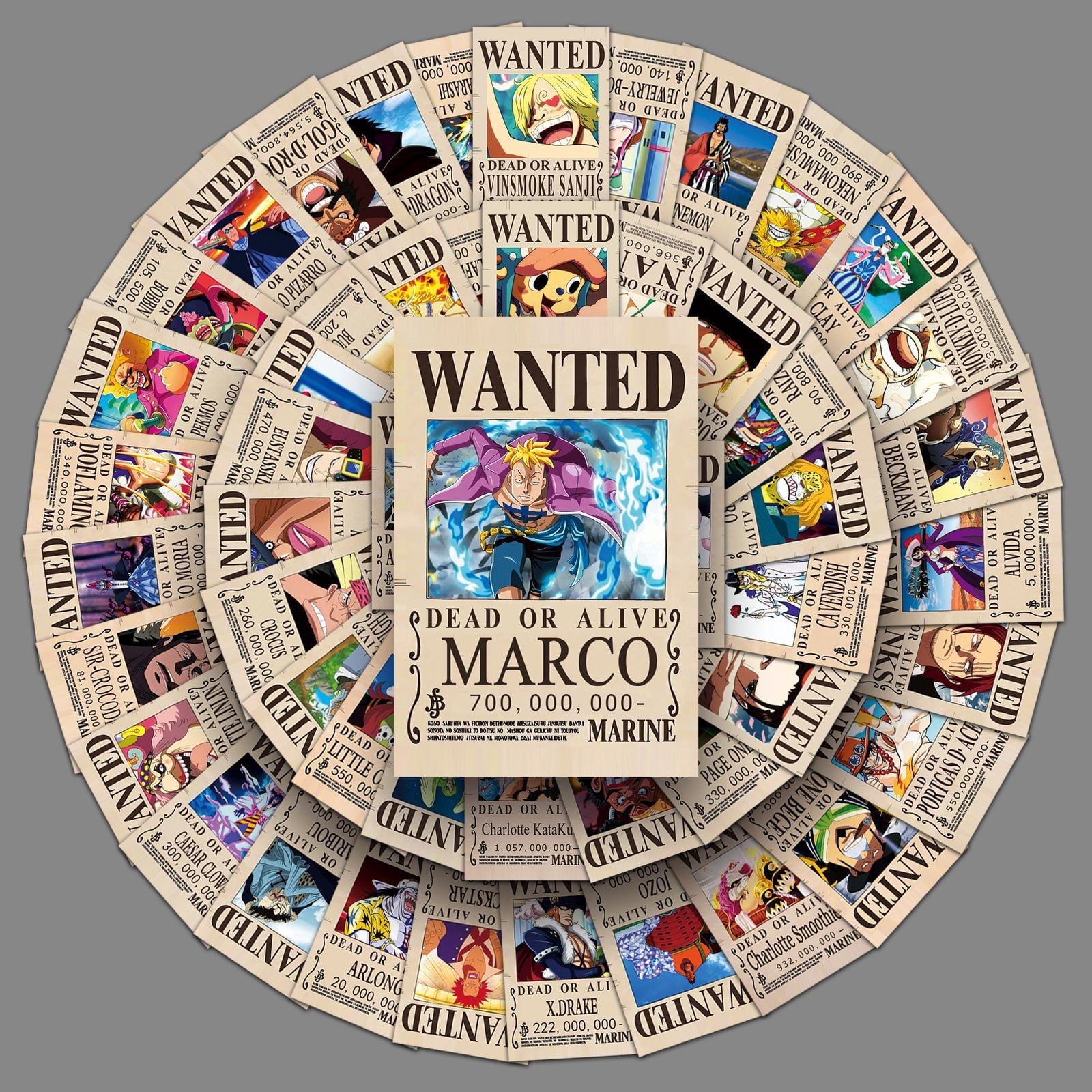100 Pcs One Piece Wanted Notice Anime Stickers Cartoon Waterproof ...